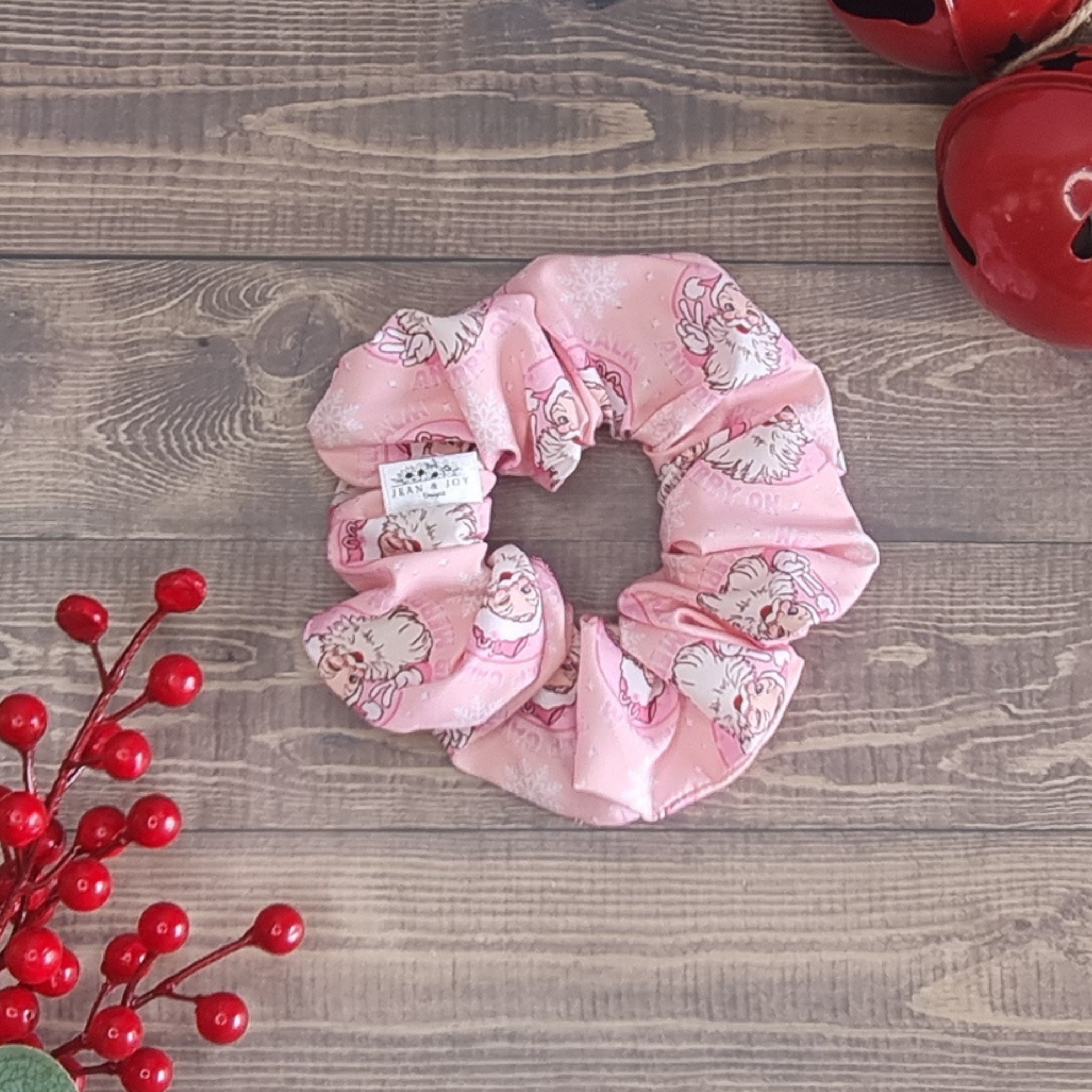 Keep Calm & Merry On Scrunchie – Pink Retro Santa Hair Accessory | Jean ...